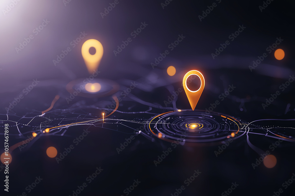 Interactive map with region pins, detailed navigation icons, 3D ...