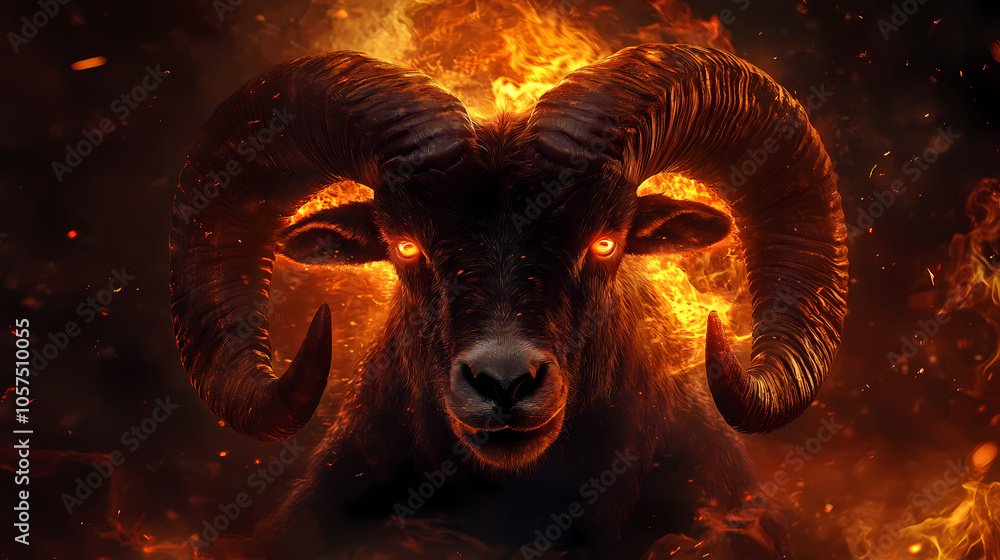 Demon ram portrait baphomet goat lucifer horned devil belzebu fiery ...