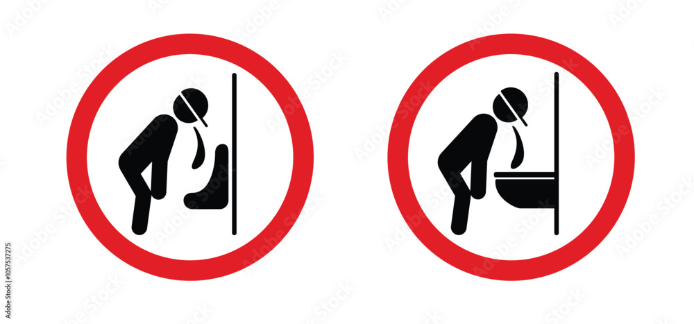 Prohibition, vomit icon. No vomiting, hangover warning sign. Sick ...