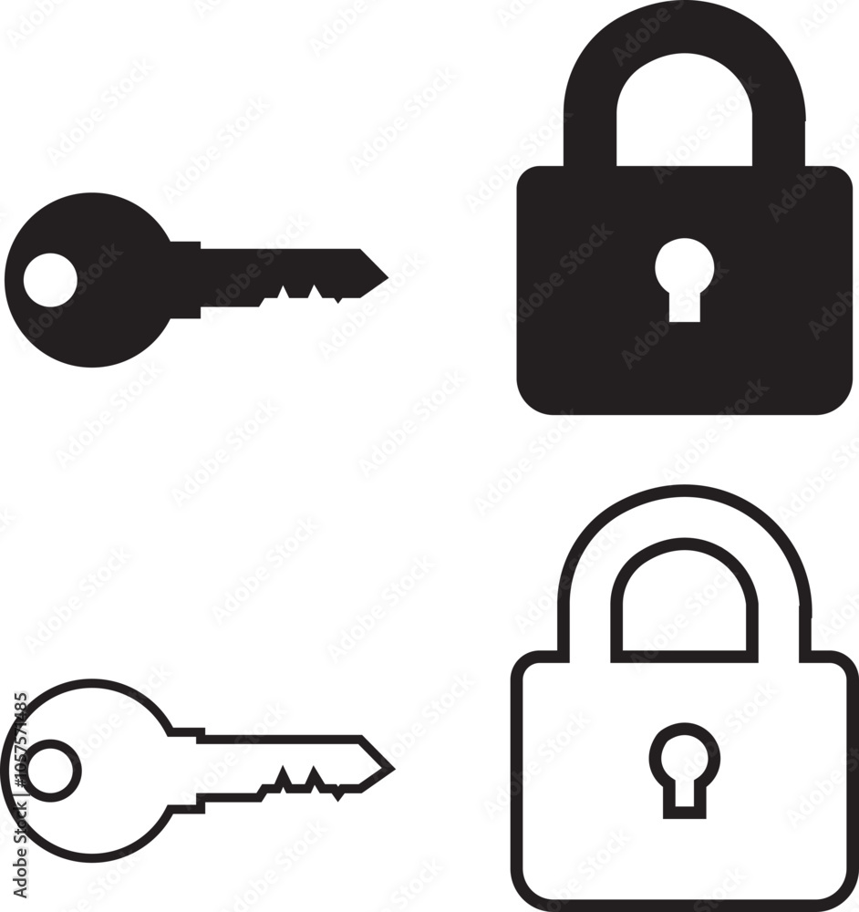 Key and Padlock Icon Vector Image - Secure Lock Symbol, Protection Icon ...