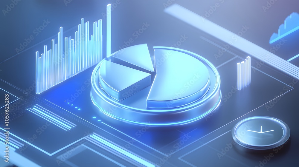 Cute isometric 3D image of 3D pie chart and bar chart in realistic ...