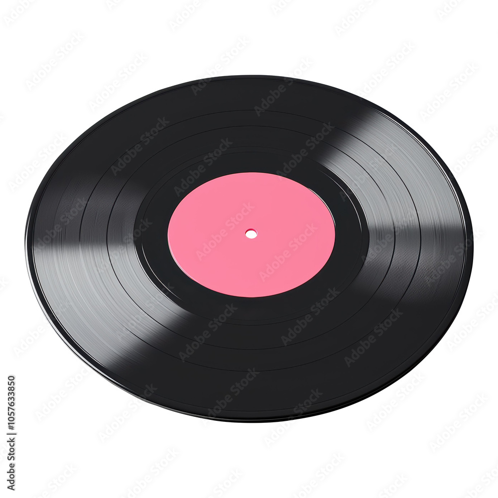 3D vinyl record illustration featuring a soft pink label at the center ...