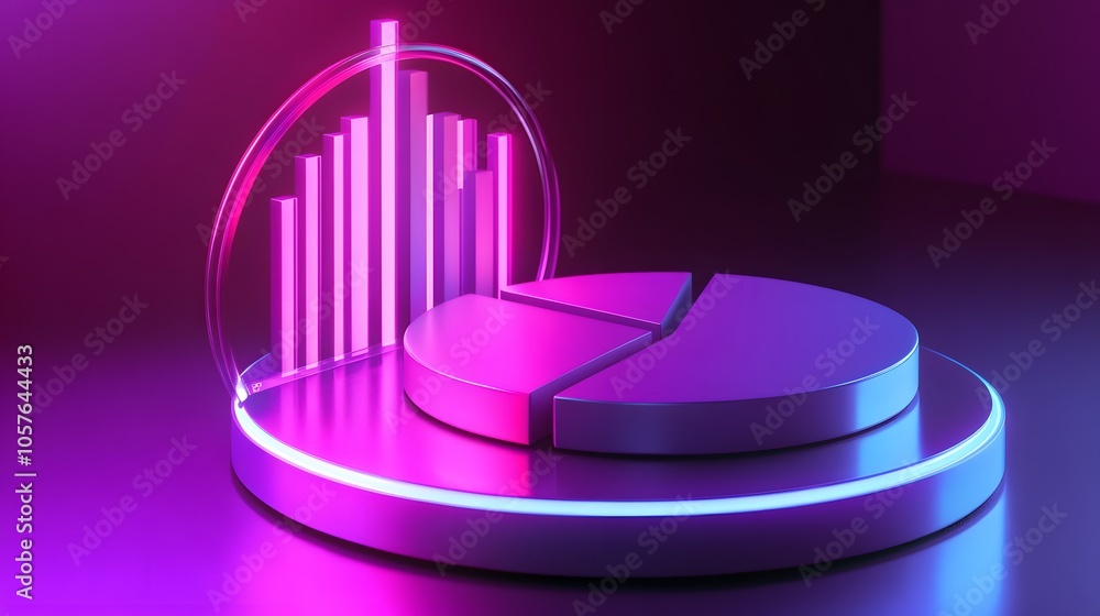 Cute isometric 3D image of 3D pie chart and bar chart in realistic ...
