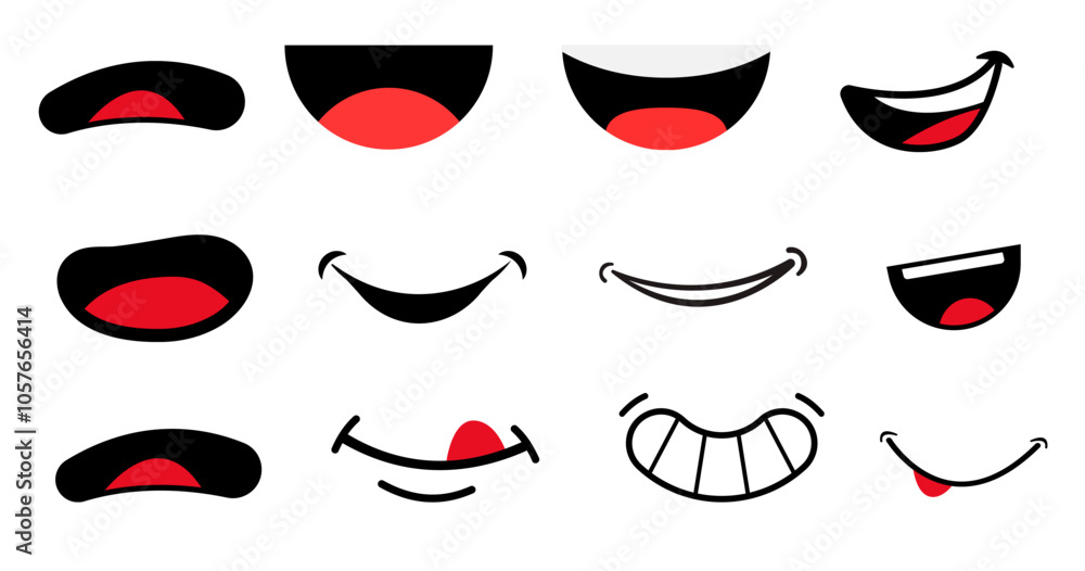Vetor Mouth and lips expressions vector cartoon mouth Front lips ...