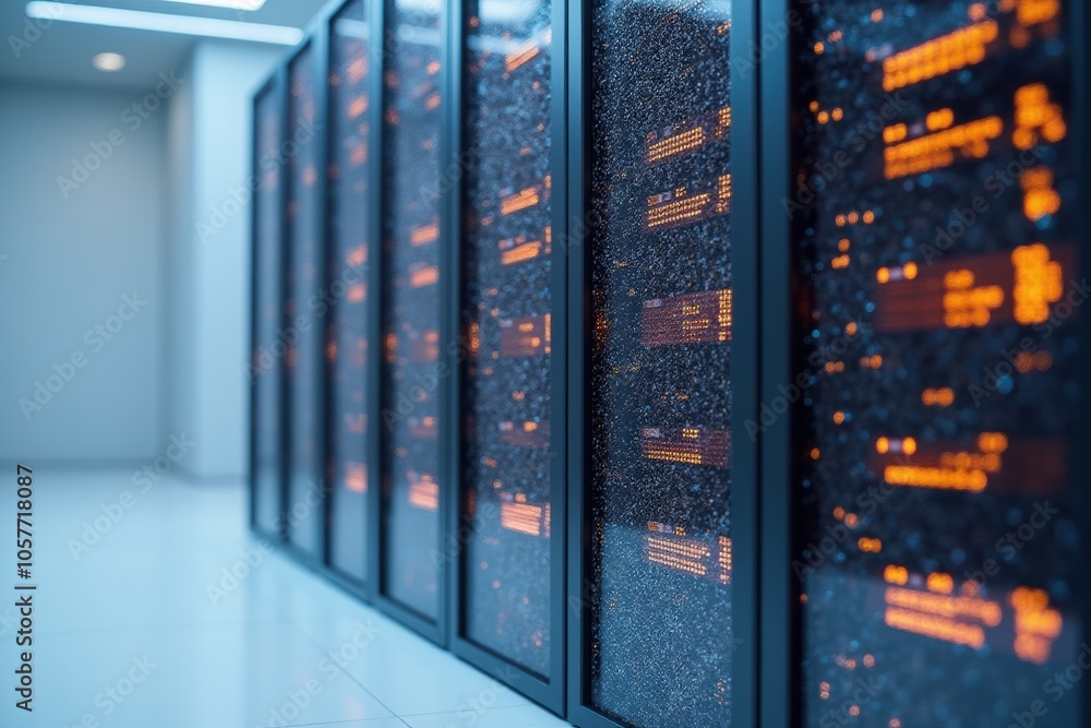 Advanced data center with modern server racks and led indicators for ...
