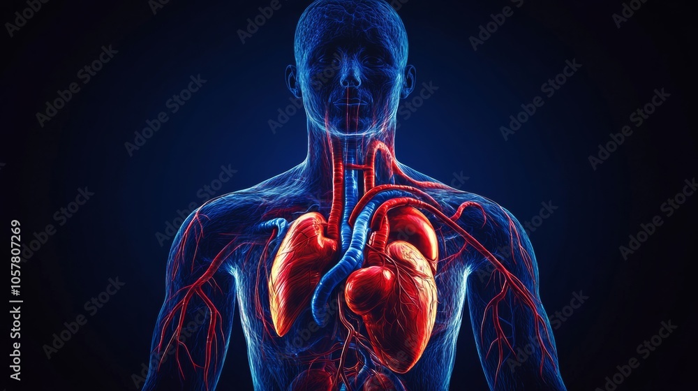 Diagram of the heart and circulatory system focusing on blood flow ...