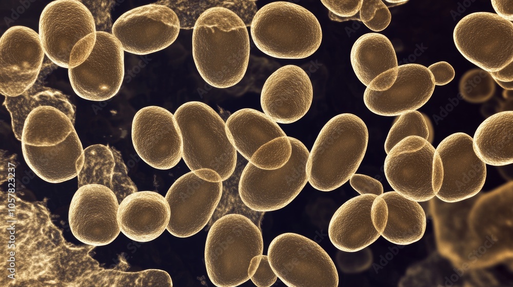 A stunning microscopic view of yeast cells highlighting their intricate ...