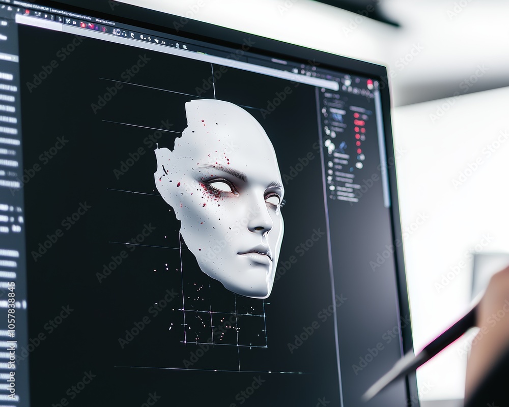 An artist in a CGI studio, working on a fantasy character design, with ...