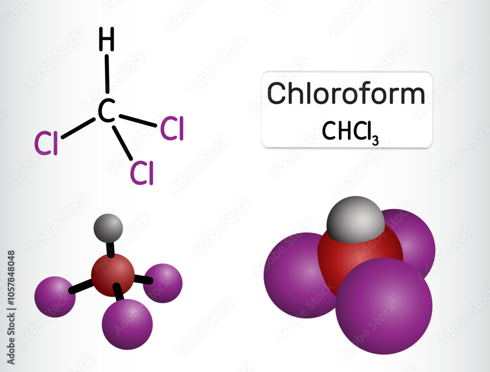 Chloroform or trichloromethane molecule. Anesthetic, euphoriant ...