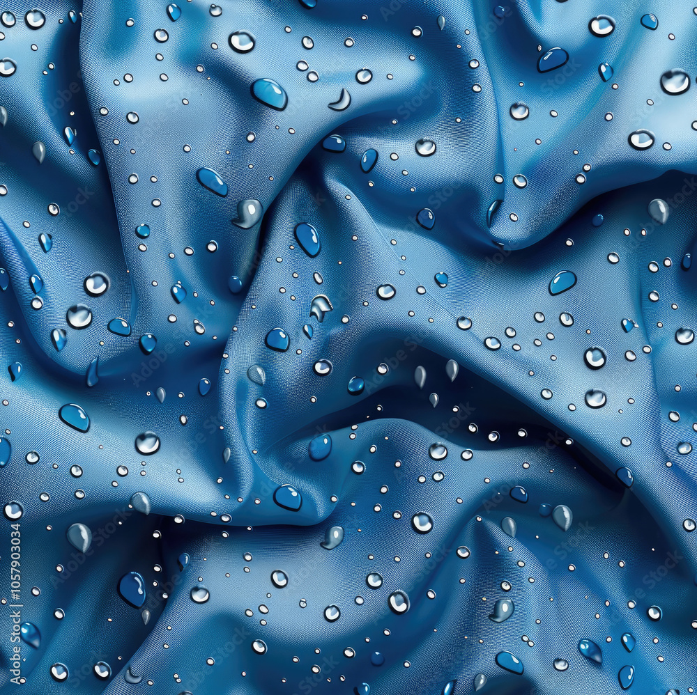 Waterproof fabric diagram, A blue waterproof cloth with water droplets ...