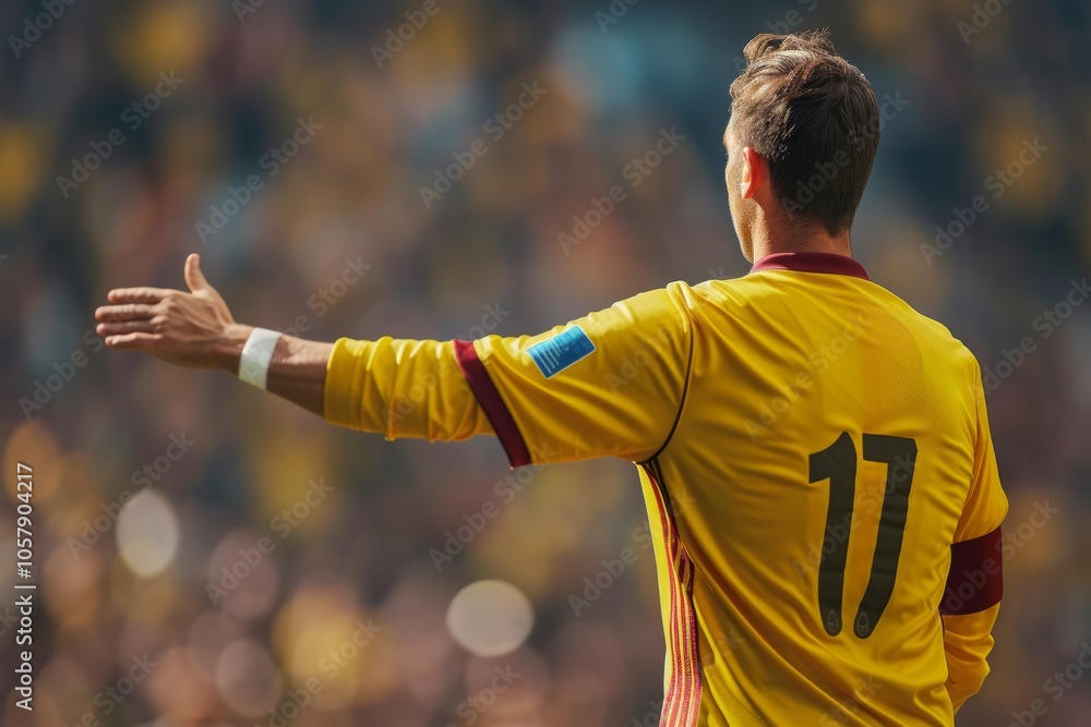 Referee gestures during a thrilling soccer championship match in a ...