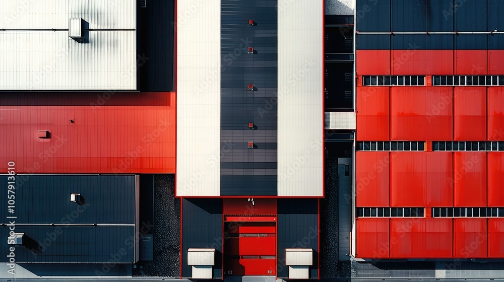 Top view of factory, white and black and red, steel, parametric pattern ...