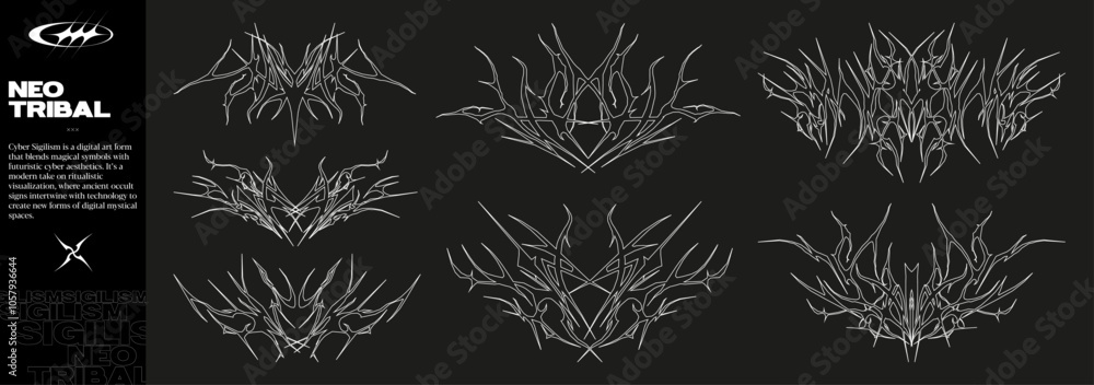 Neo-tribal in cyber-infused style. Gothic tattoo graphic set, Cyber ...