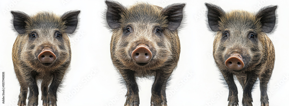 Wild boar collection, sitting, portrait and standing, animal bundle ...