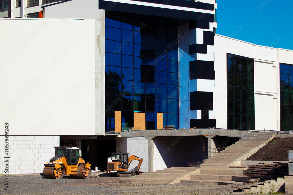 small construction industrial vehicles tractor bulldozer and rink truck ...