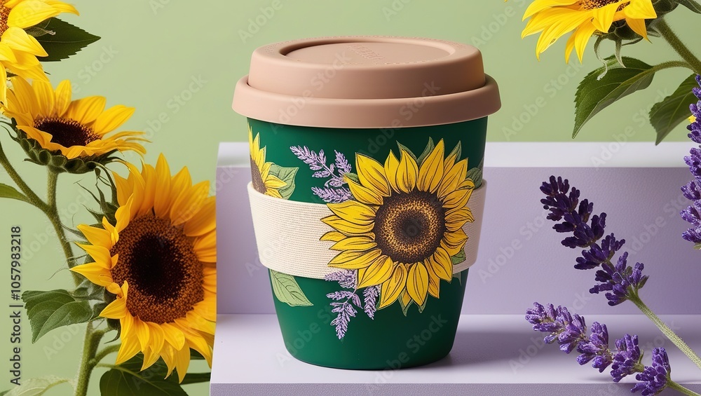 A vibrant illustration of coffee cup lids showcases a burst of bold ...