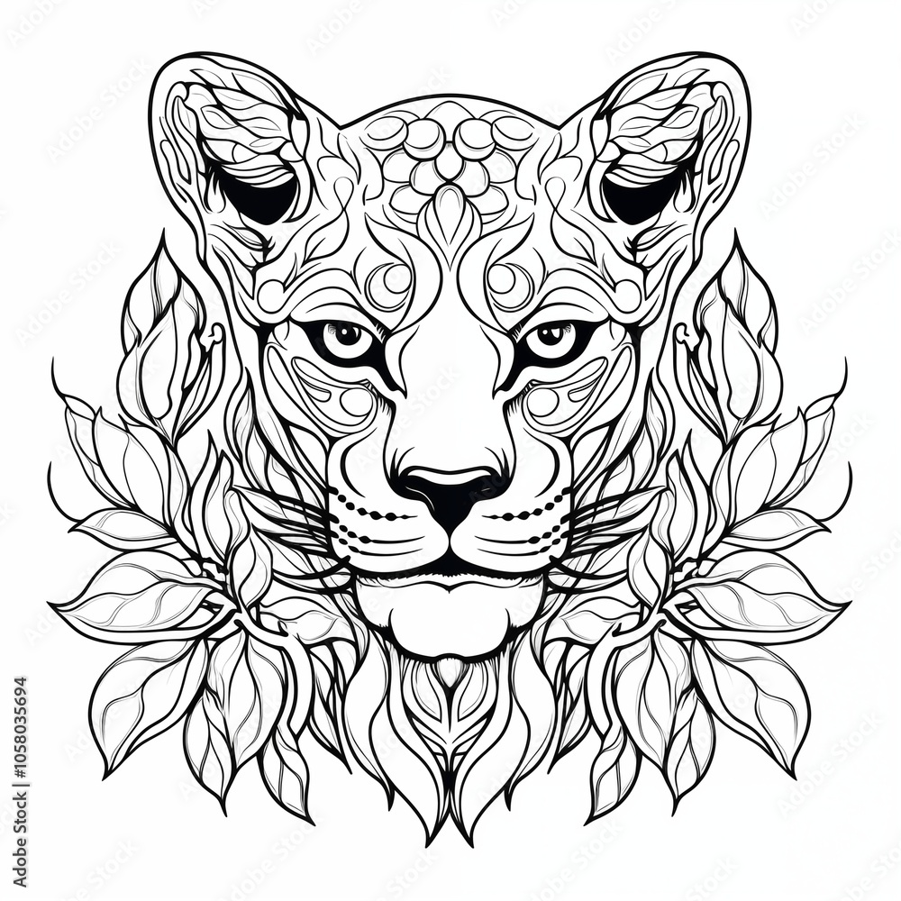 Adult coloring page Mandalas big cat Stock Illustration | Adobe Stock