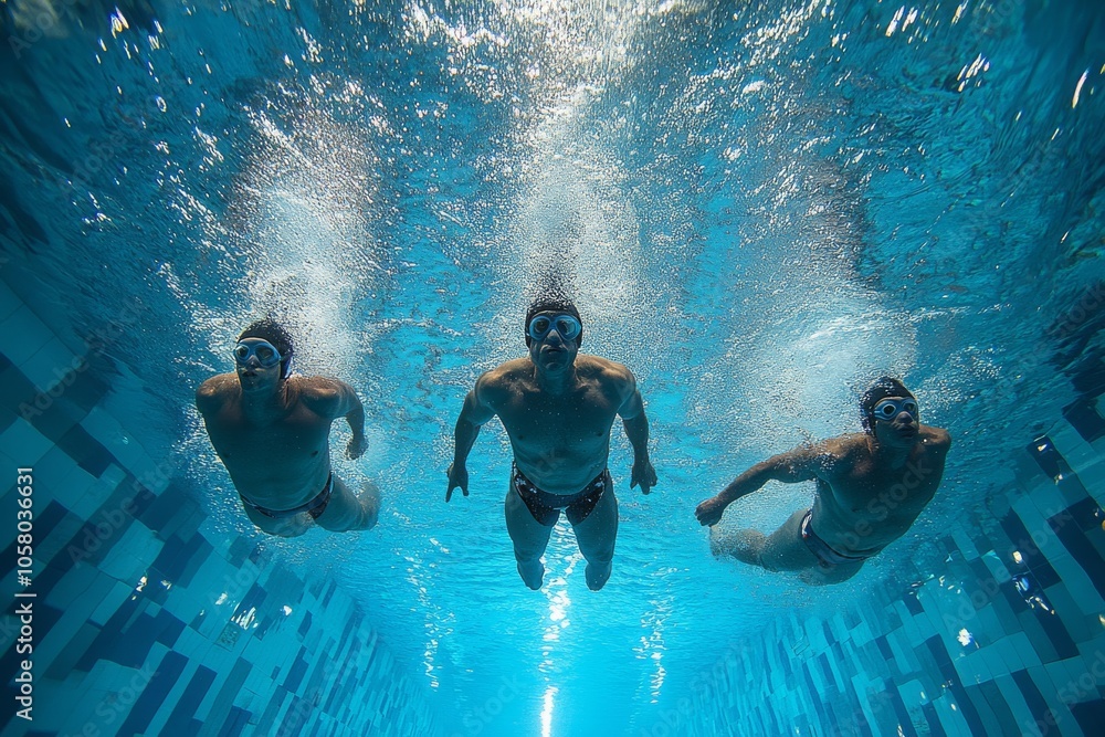 Swimmers dive into the pool during an amateur swimming competition ...