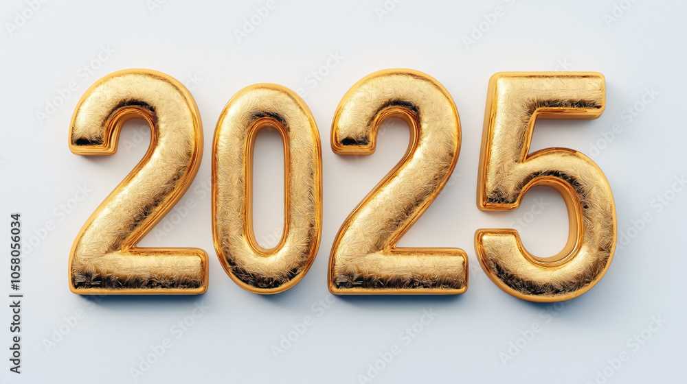 Shiny gold numbers forming 2025 with a textured surface on a light ...