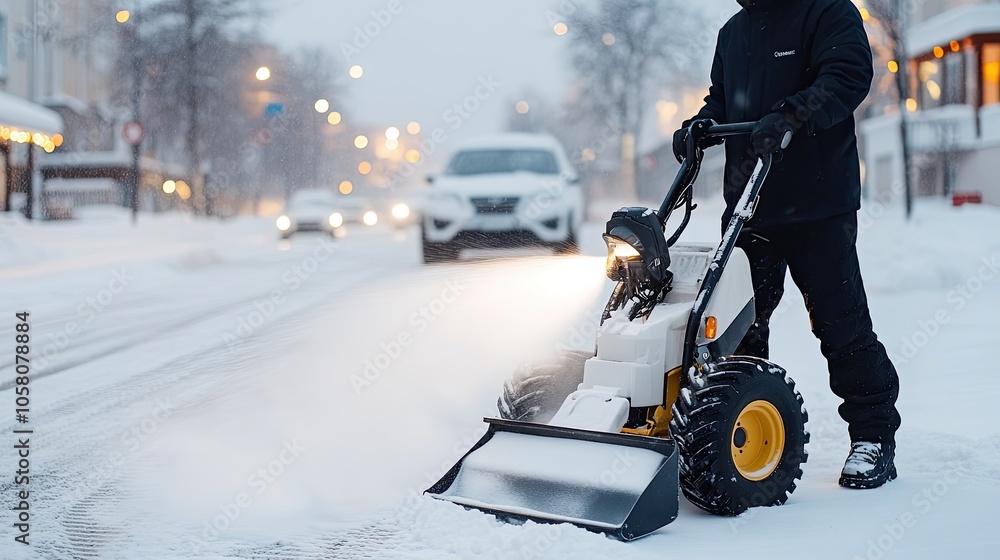 A man operates a snow blower to remove deep snow from cars and a ...
