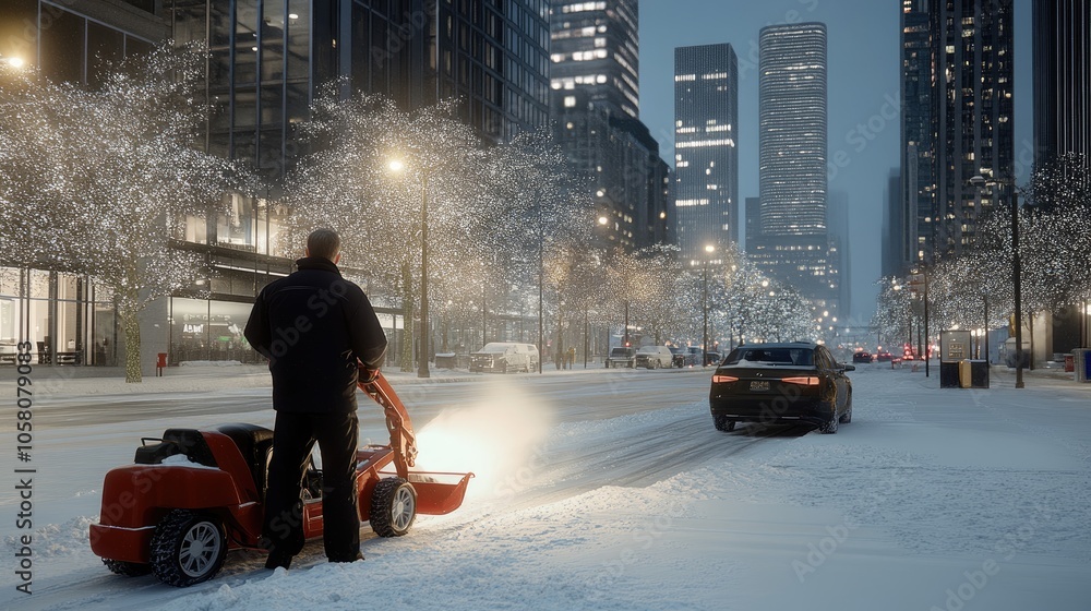 A man operates a snow blower to remove deep snow from cars and a ...