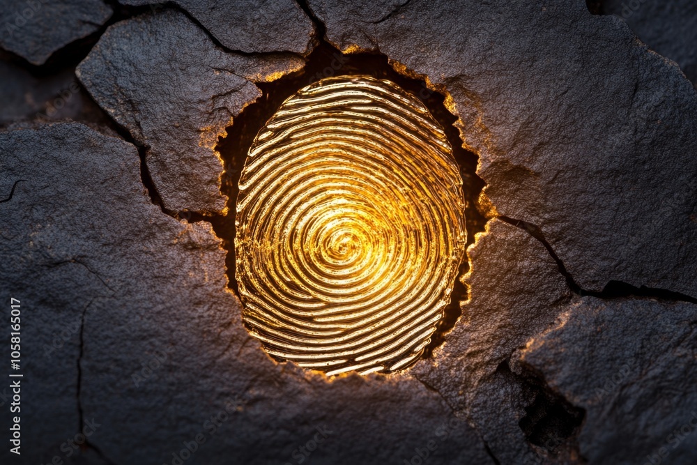 Fingerprint lifted from a glass surface, with ridges highlighted under ...