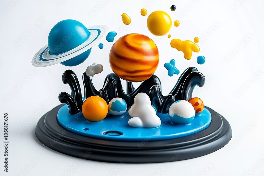 a 2D cartoon illustration of a science project model with planets in ...