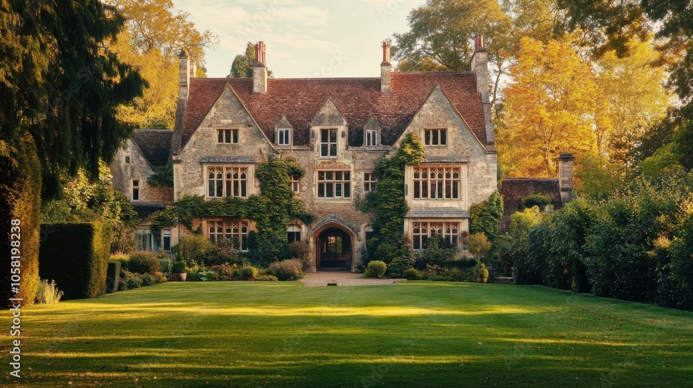 Traditional English manor house with sprawling gardens and historic ...
