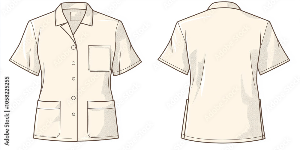 Classic nurse uniform shirt template showing front and back views Stock ...