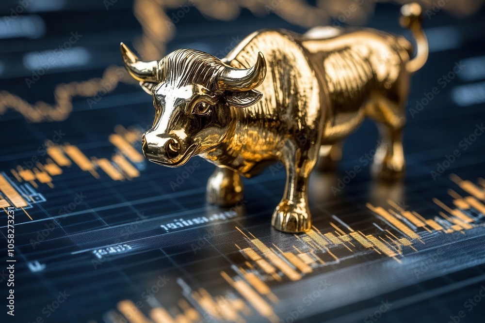 Стокова ілюстрація Investors celebrating profits as a golden bull ...