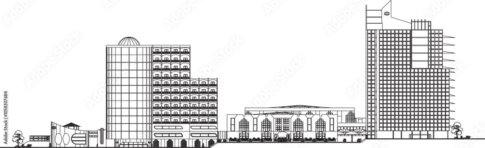 Vector sketch illustration of the architectural design silhouette of ...
