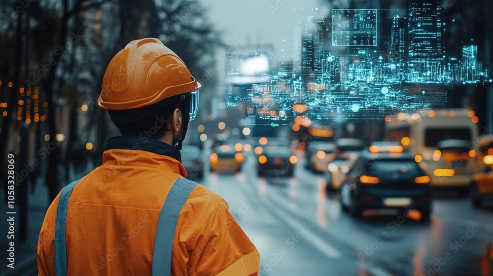 Engineer monitoring traffic flow in a smart city, adjusting autonomous ...
