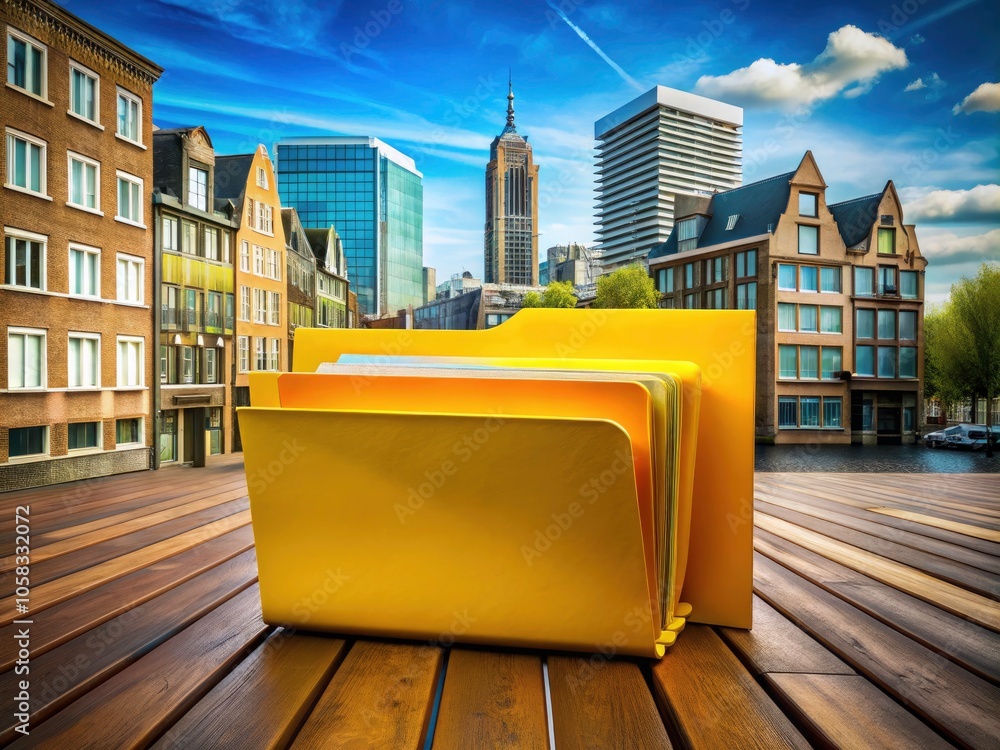 Yellow Open File Folder Icon with Documents in Urban Exploration Style ...