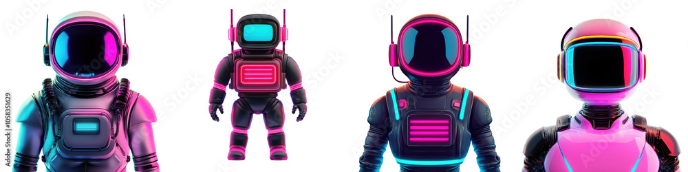 Surreal and futuristic 3D rendered humanoid robot characters in vibrant ...