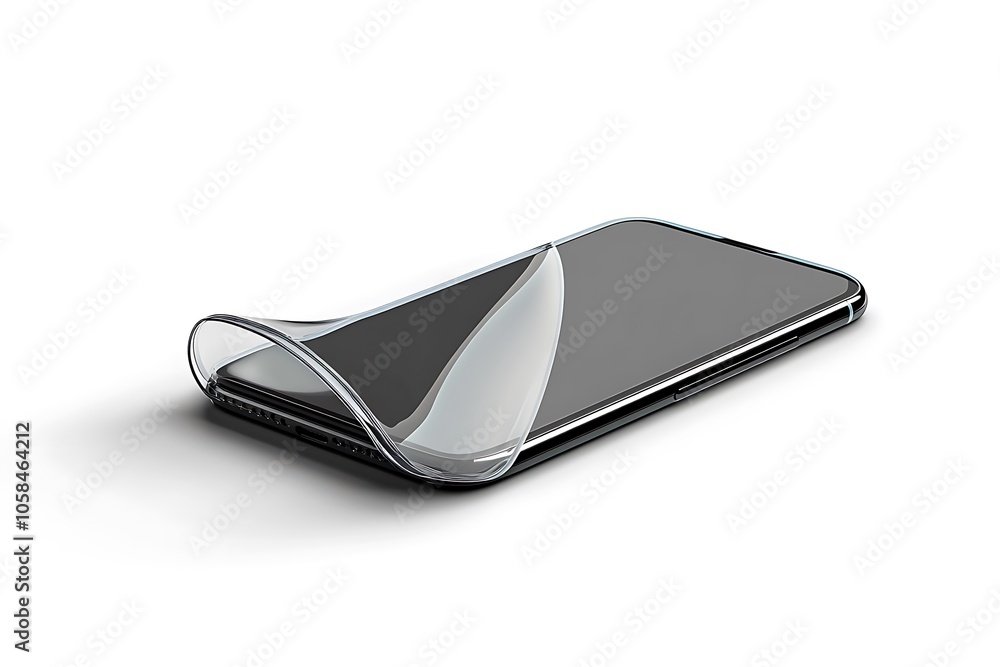 Curved protection film on phone screen mockup, isolated, 3d rendering ...