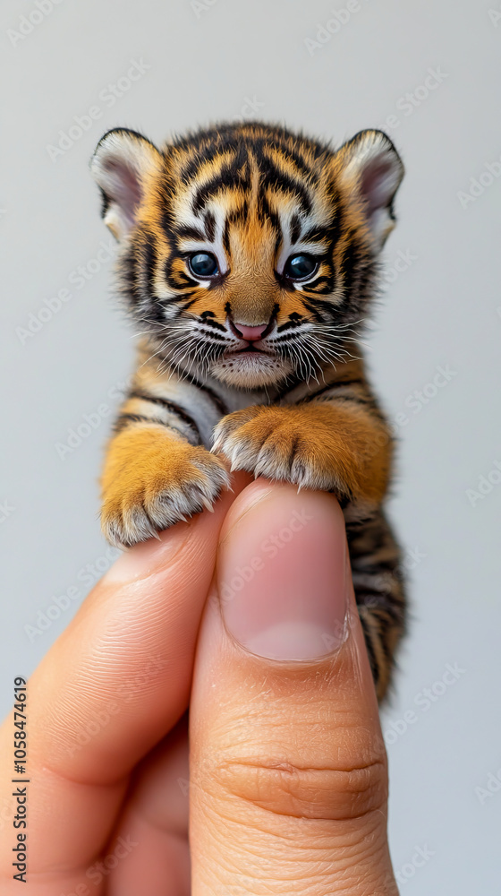 Miniature tiger cub figurine held between fingers, showcasing intricate ...