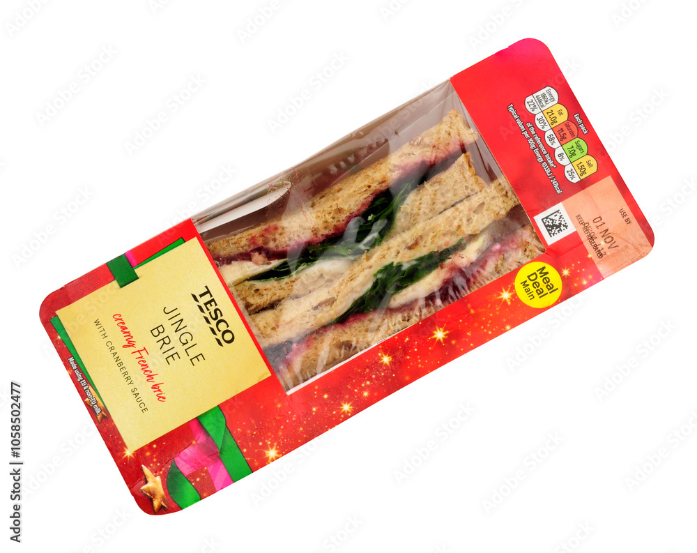 Tesco supermarket Christmas jingle Brie sandwich pack, malted bread ...