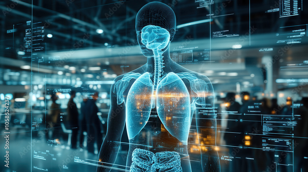 digital representation of human body with visible organs and systems ...