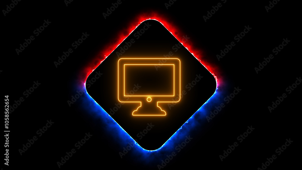 Modern Neon Monitor Icon. Glossy, Bright, and Vivid Cyber Icons for ...