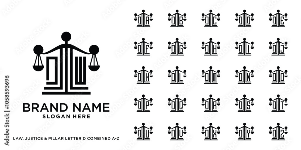 Set of justice, pillar, and law logo design initial d combined with ...