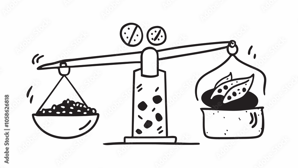 Feed Conversion Show a scale balance with traditional livestock a cow ...