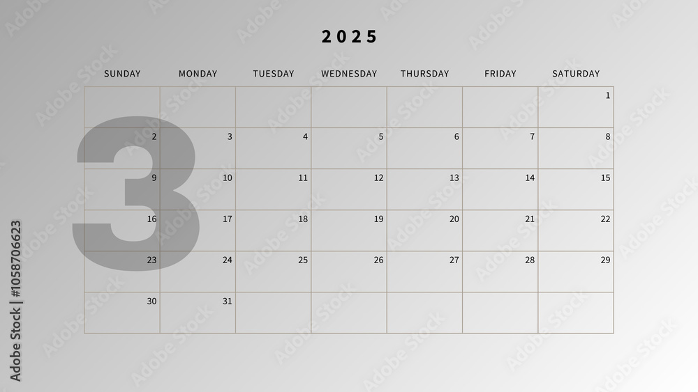 Minimalist Printable Monthly 2025 Calendar - 3 Stock Illustration ...