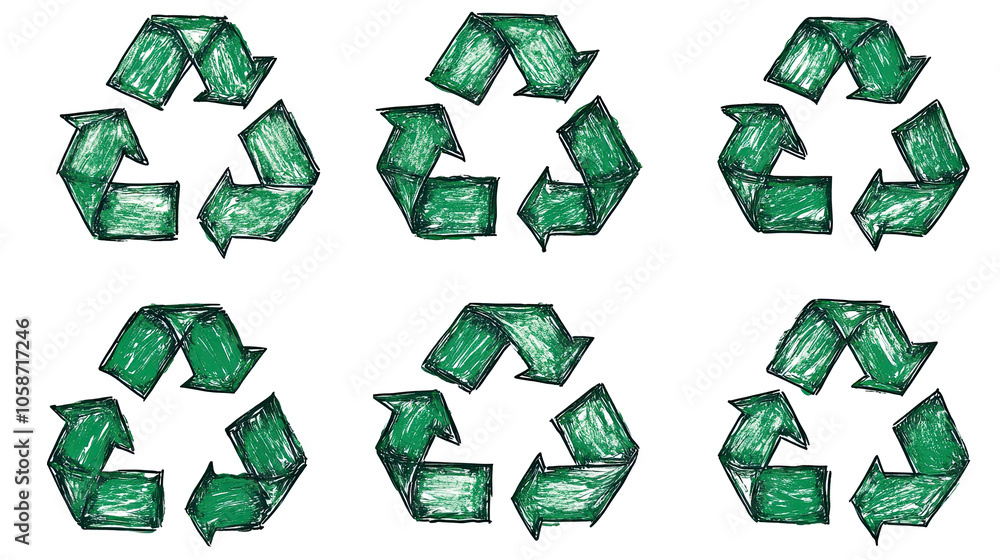Set of Simplified Green Recycle Symbols on a Transparent Background ...