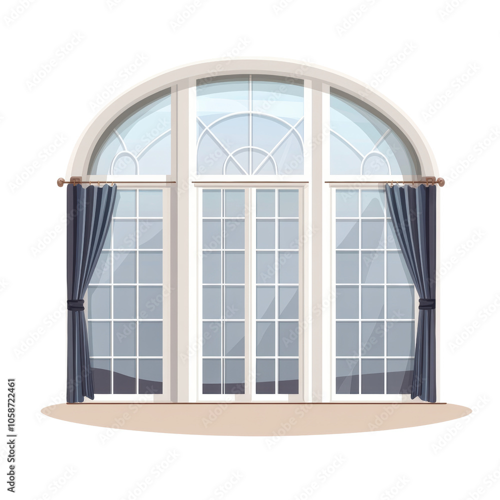 Elegant Arch Window with Curtains: A captivating illustration of an ...