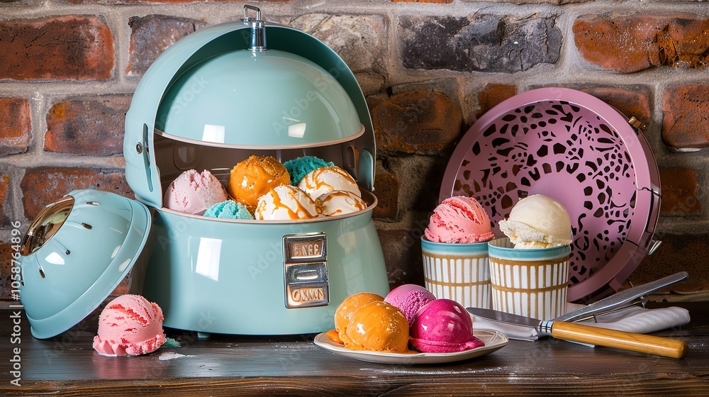 Retro Chrome Ice Cream Machine with Creamy Scoop Cascade - Sunny ...
