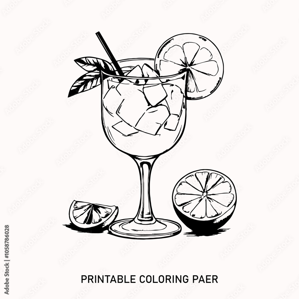 Sketch Hand drawn single line art line drawing cocktails day printable ...