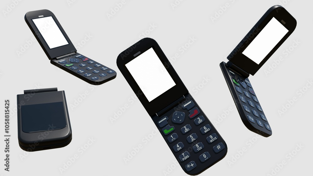 3D rendering of a classic flip phone, the iconic design of a bygone era ...