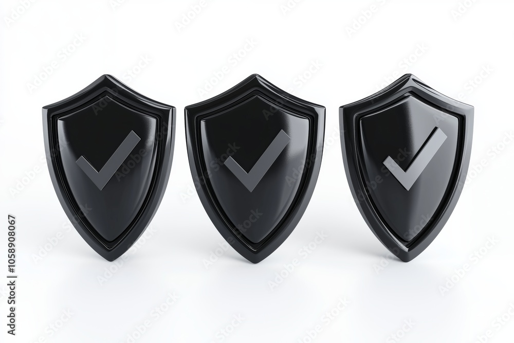 cartoon 3d Icon safety shield check mark perspective . black symbol ...