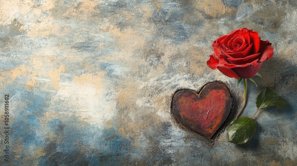 Romantic red rose alongside a broken heart, symbolizing love and loss ...
