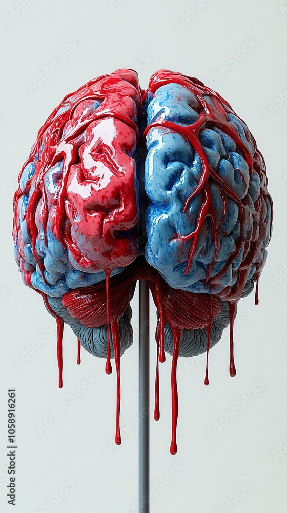 Detailed 3D model of a brain with highlighted surgical incision areas ...